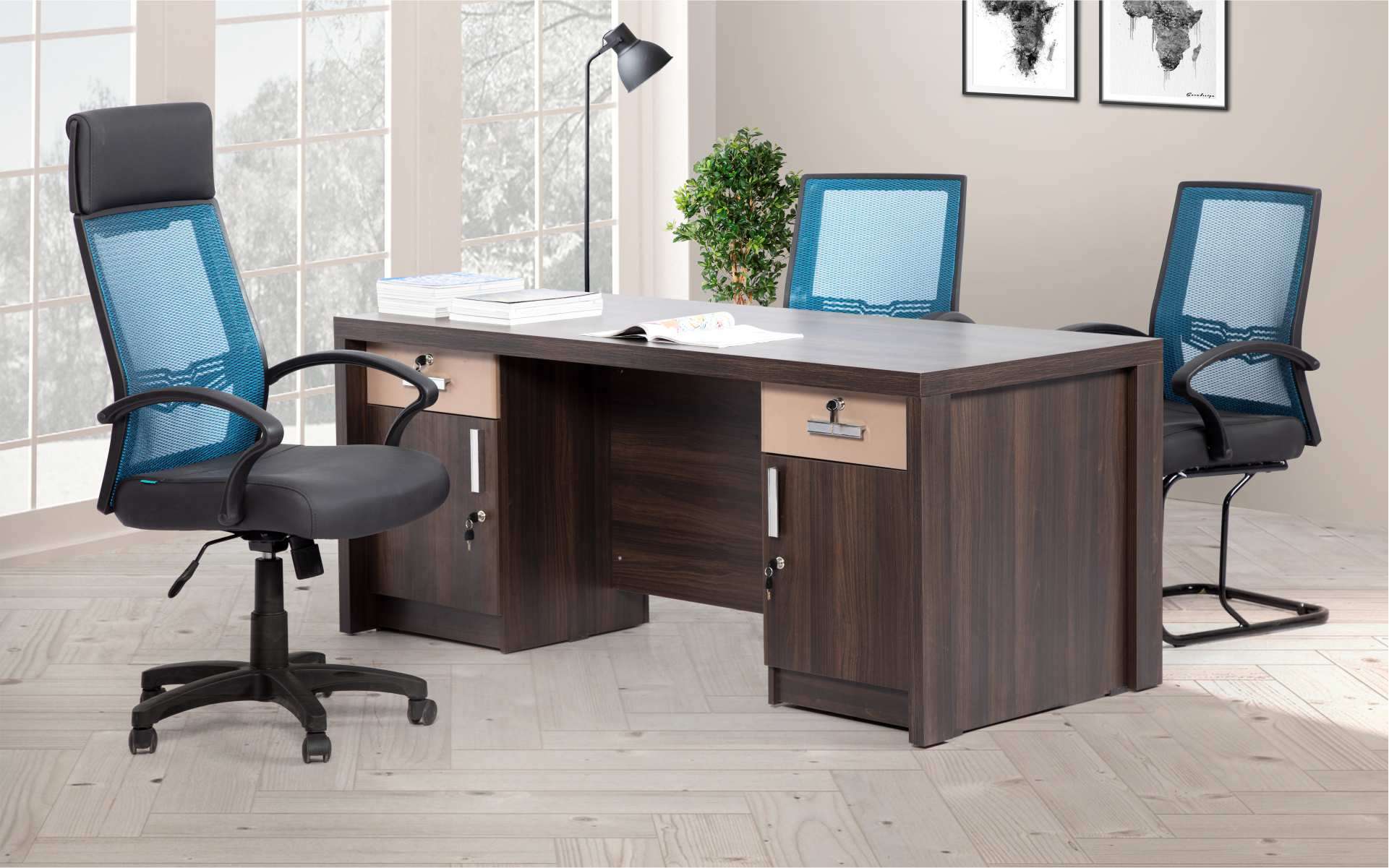 Office Table And Chairs High Quality 4 Seats Standard Size Modern